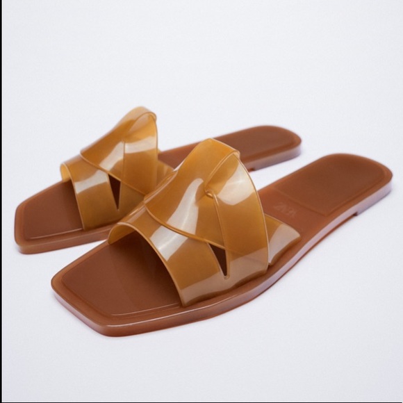 Zara | Shoes | Zara Gorgeous Tan Slider Jelly Sandals Sz 39 Eu | Poshmark